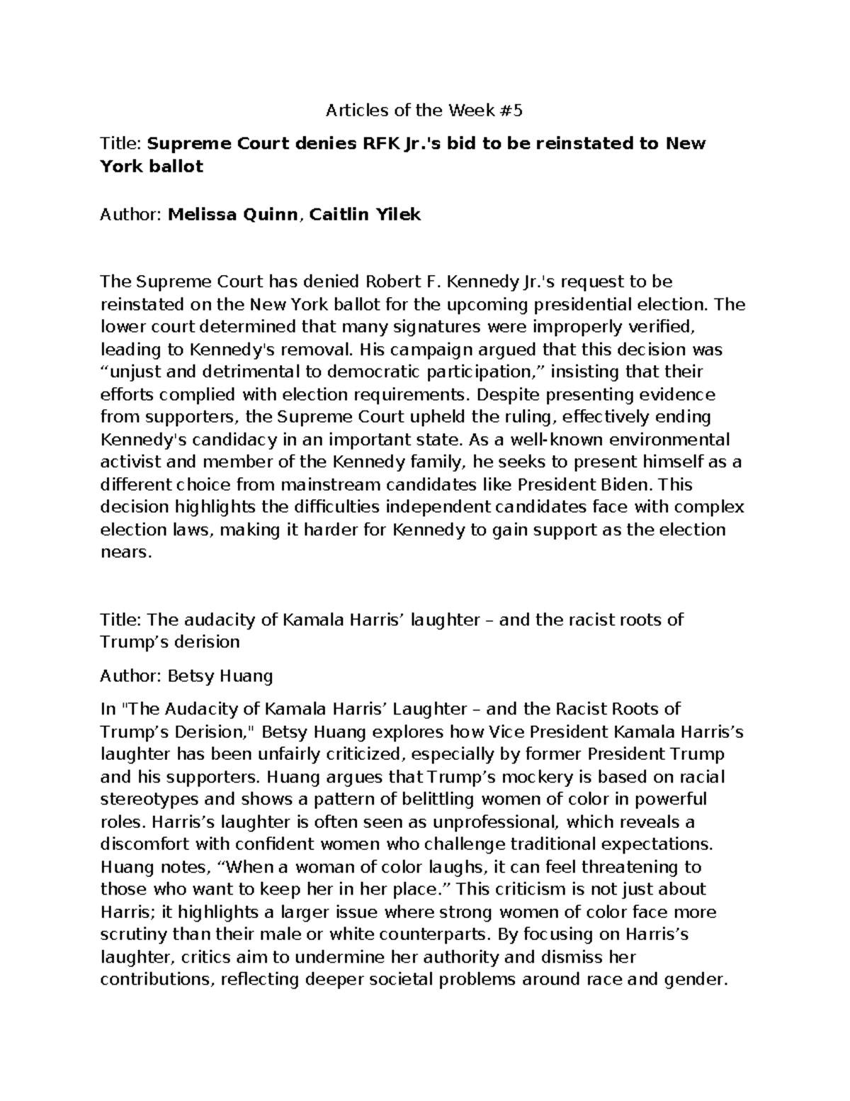 Articles of the Week 5 - Summary Storia contemporanea. Dal XIX al XXI ...