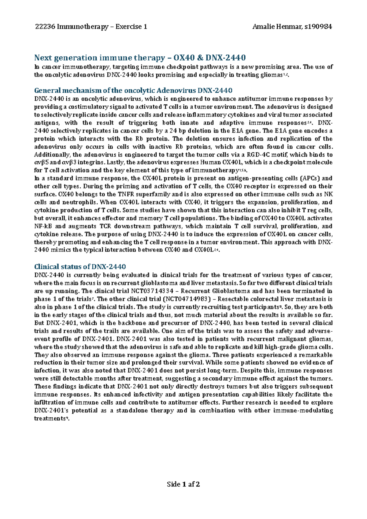 Next generation checkpoint inhibitors - 22236 Immunotherapy – Exercise ...