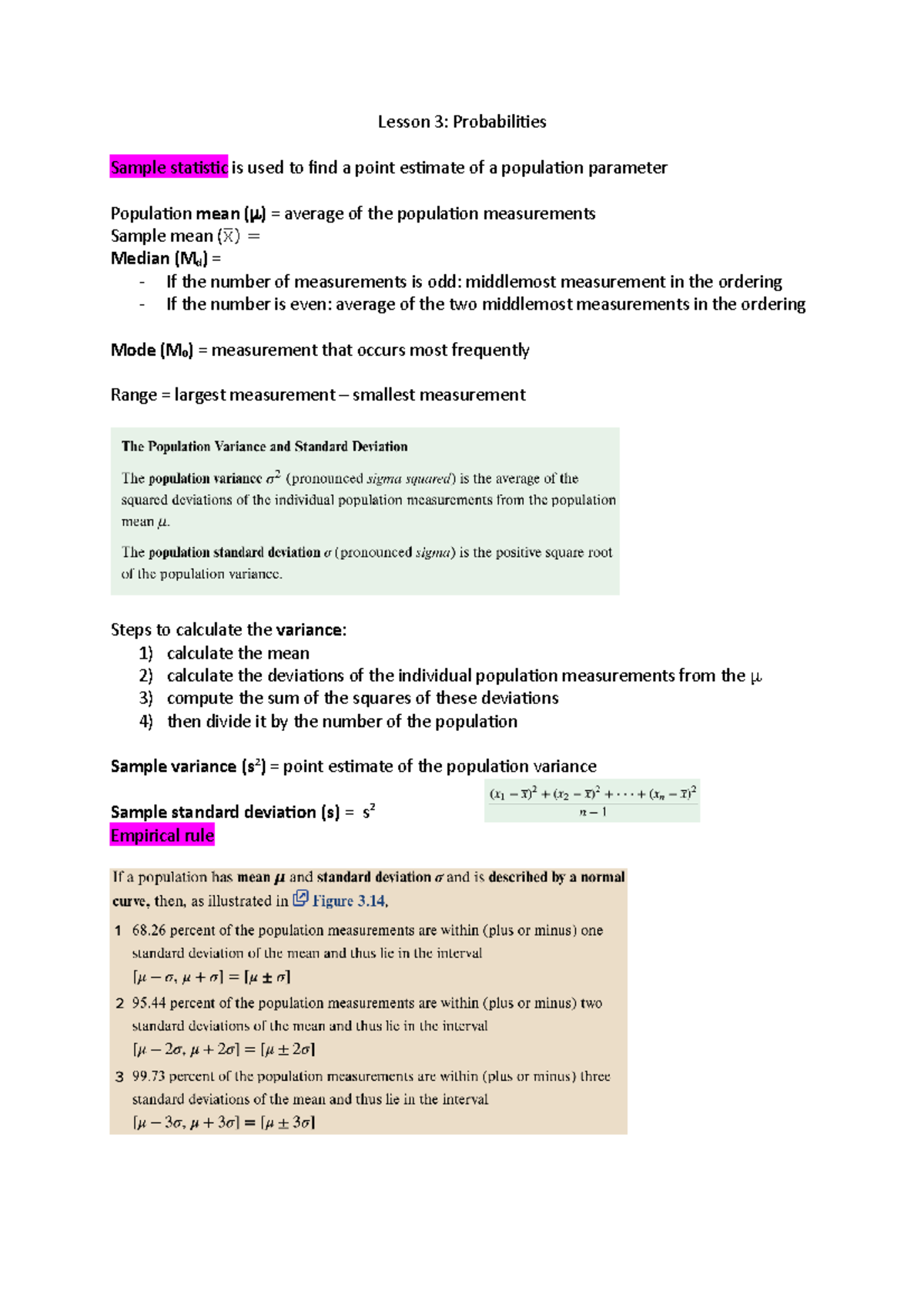 Lesson 3 - Lesson 3: Probabilities Sample statistic is used to find a ...