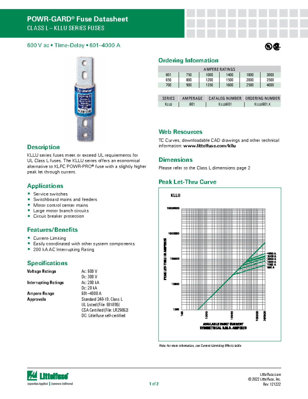 Data KLLU - Datashet - Littelfuse © 2022 Littelfuse, Inc. 1 of 2 Rev ...