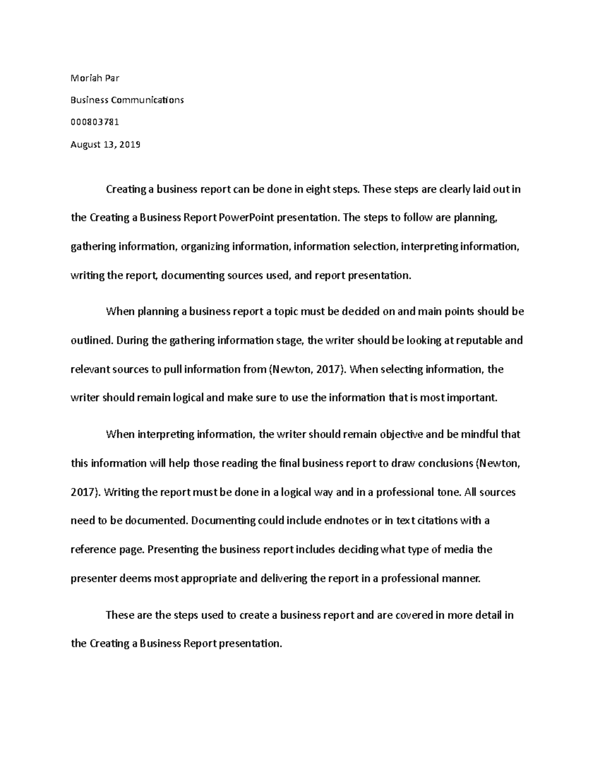 Business Communication Task 2 - Moriah Par Business Communications ...