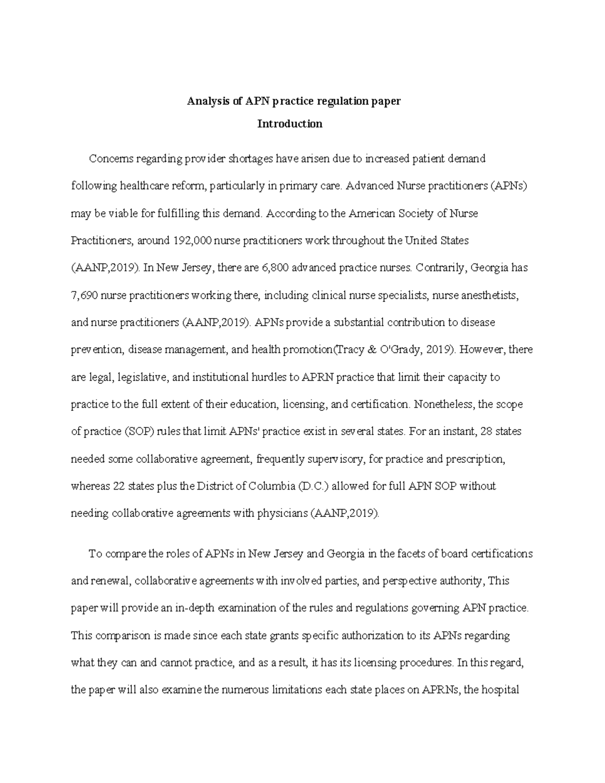 APRN analysis paper version 1 - Analysis of APN practice regulation ...