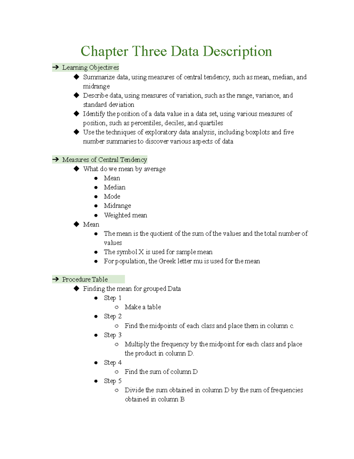 Chapter Three Data Description - Step 3 Multiply the frequency by the midpoint for each class ...