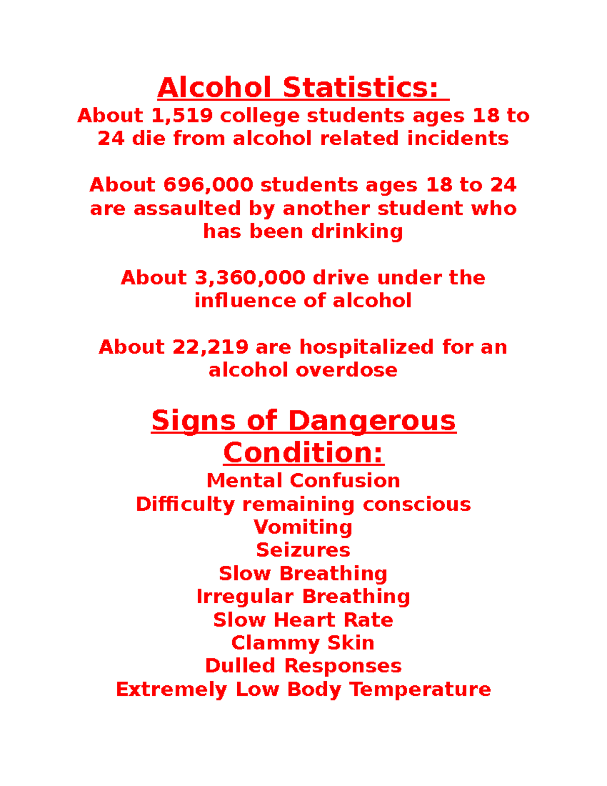 Alcohol Statistics - Words - Alcohol Statistics: About 1,519 college ...