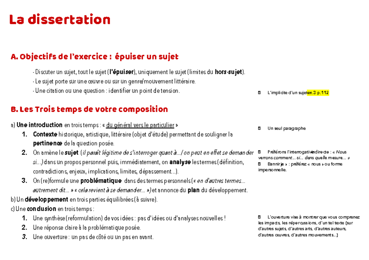 Methodo DISS 2NDe - Méthode Dissertation - La dissertation A. Objectifs ...