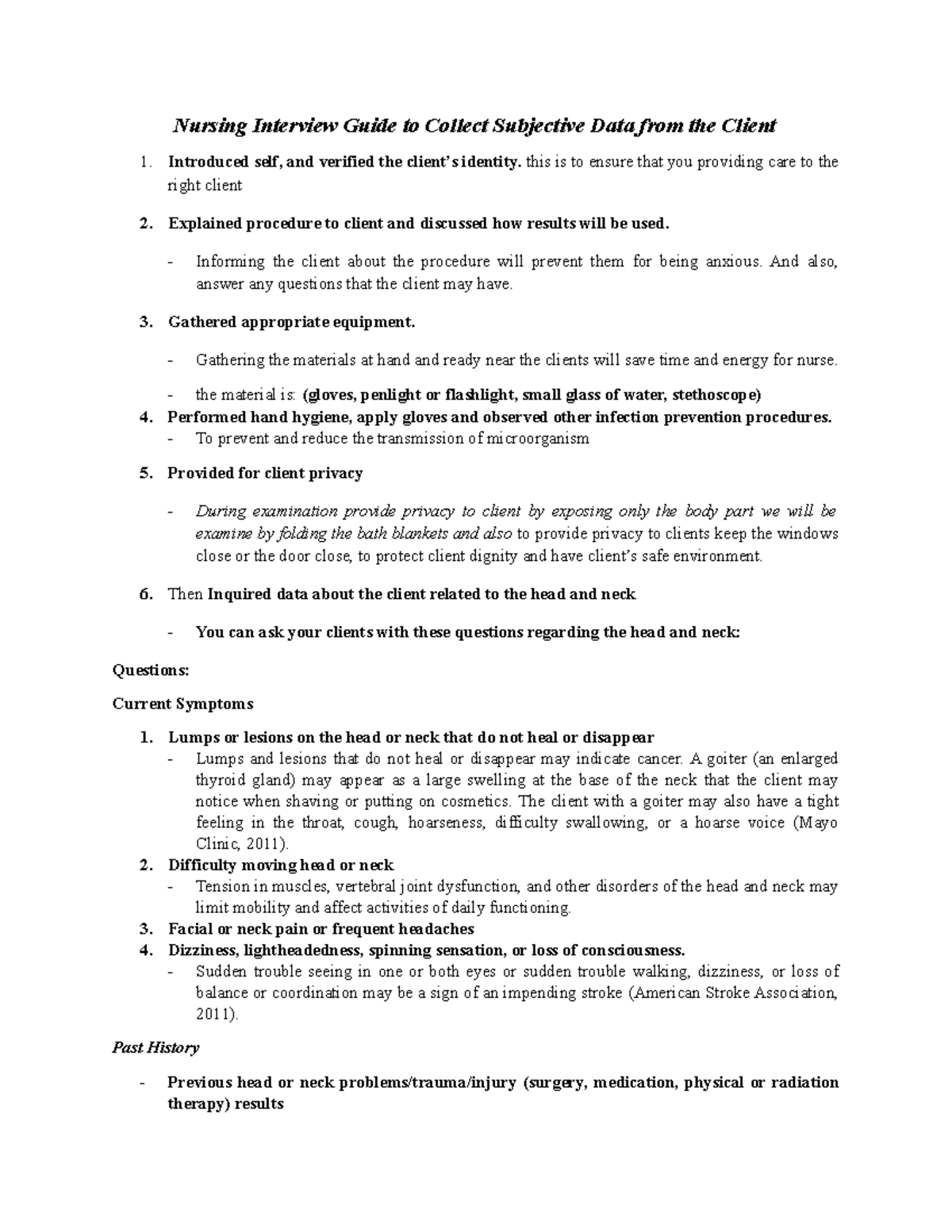 Assessing the head and neck - Nursing Interview Guide to Collect ...