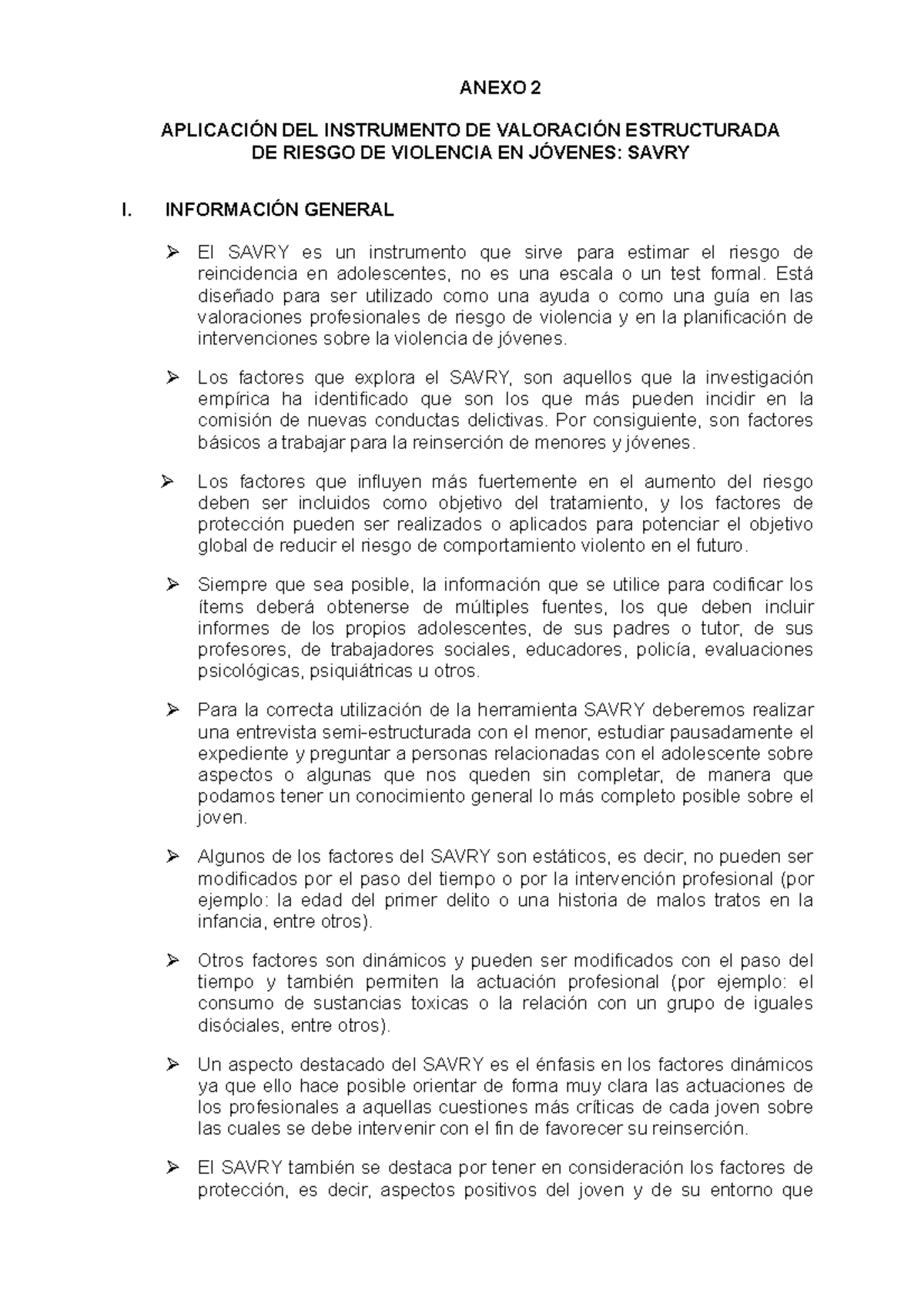 Instrumento de asunción de riesgo Savry -2019 - ANEXO 2 APLICACIÓN DEL ...