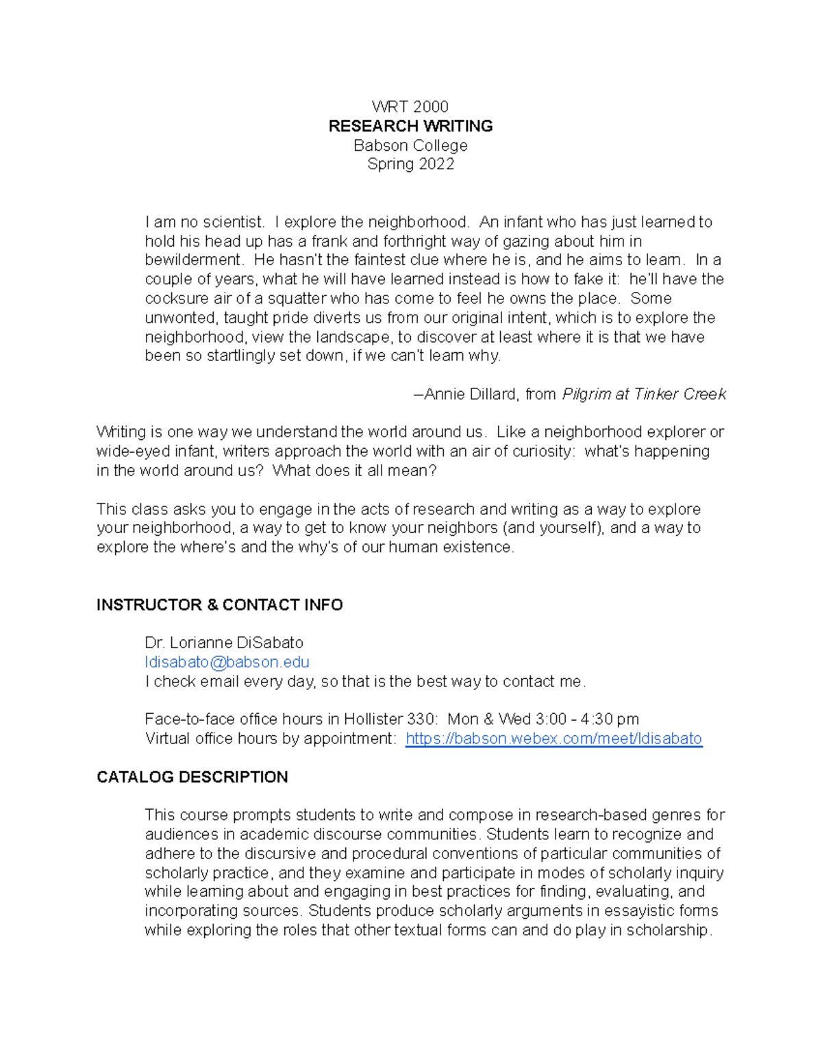 WRT 2000 Spring 2022 syllabus - Di Sabato - WRT 2000 RESEARCH WRITING ...