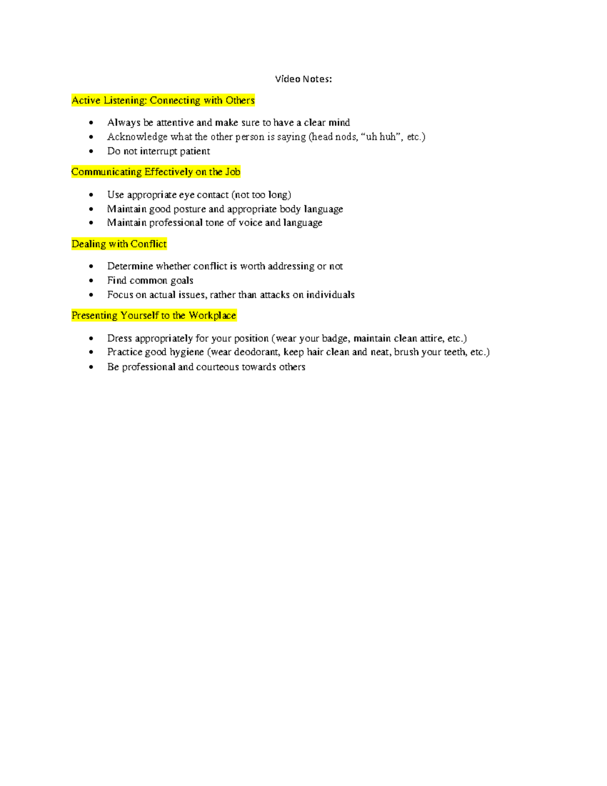 Document 37 - video notes - Video Notes: Active Listening: Connecting ...