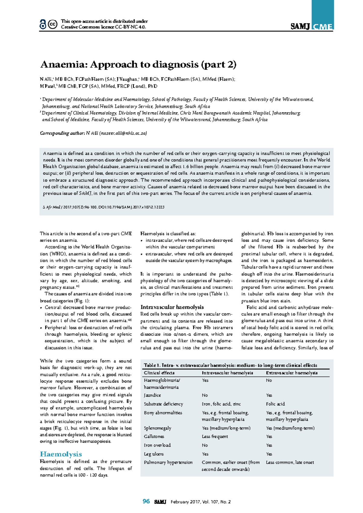 Patel Et Al 2017 Anaemia Approach To Diagnosis Part 2 Cme Cme This