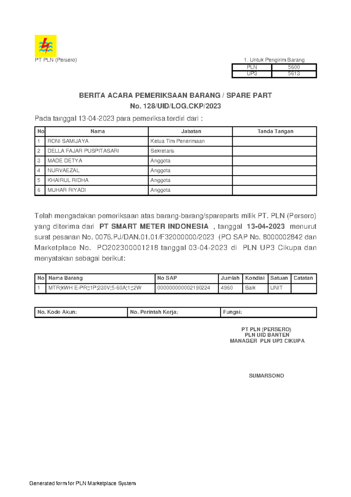 File TUG 4 (62) - nothing - PT PLN (Persero) 1. Untuk Pengirim Barang ...