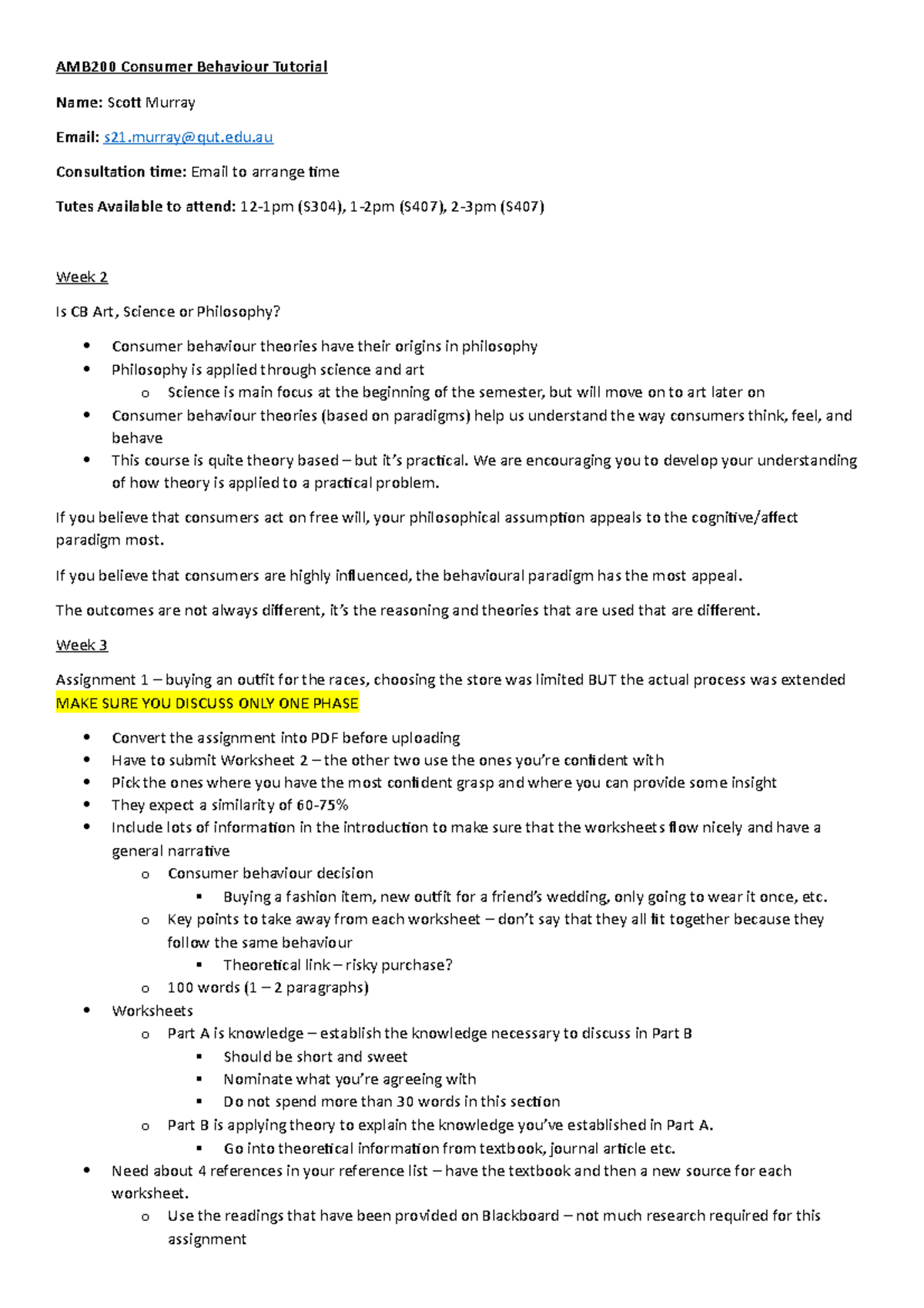 AMB200 Tutorial - AMB200 Consumer Behaviour Tutorial Name: Scott Murray ...