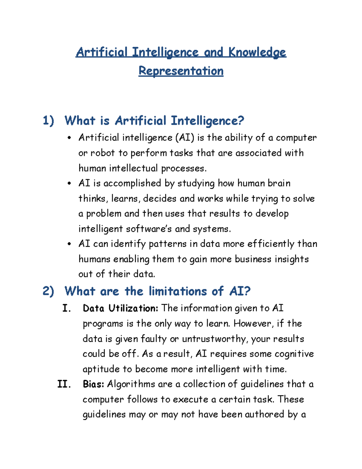 Artificial Intelligence and Knowledge Representation - AI is ...
