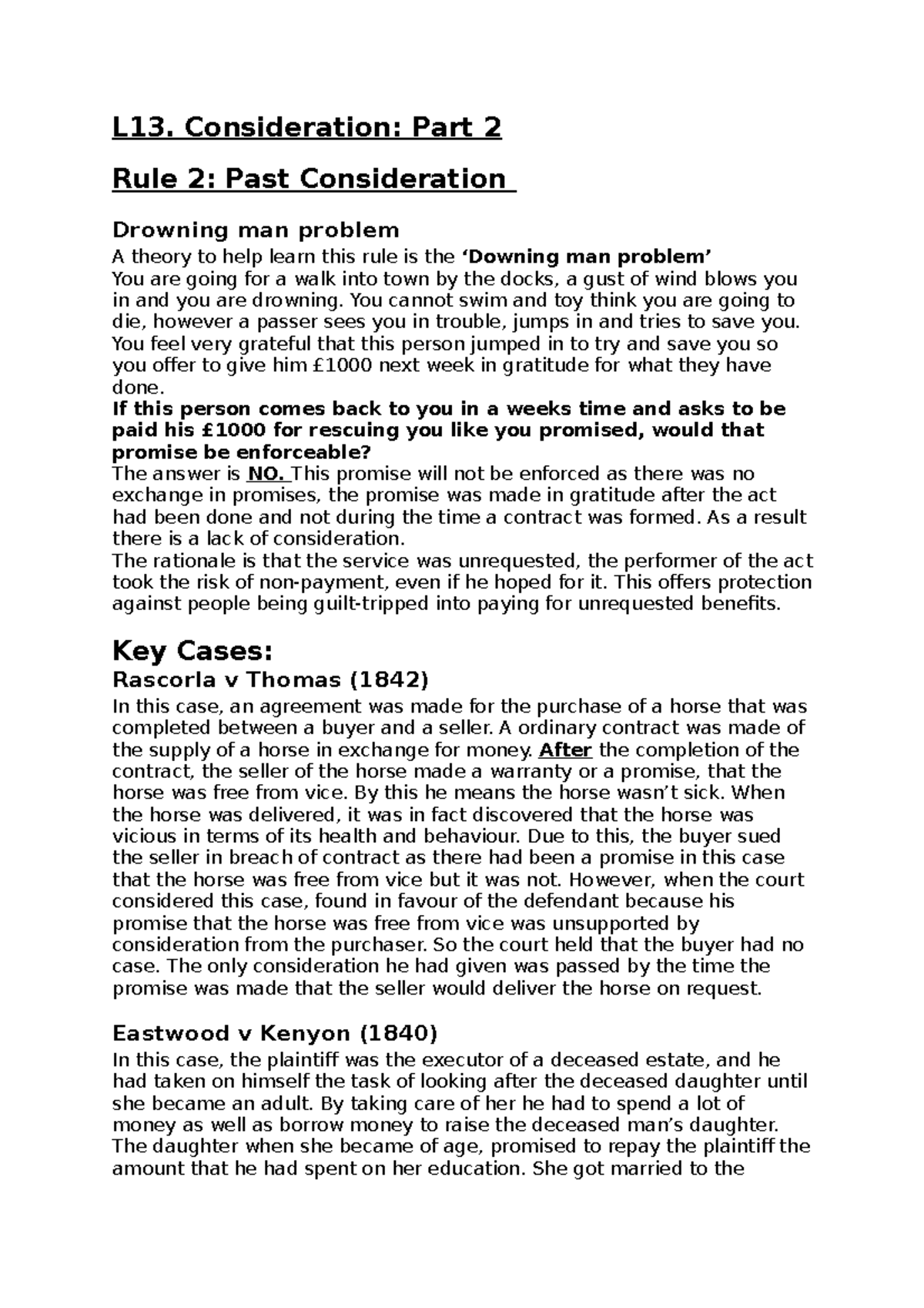 L13. Consideration - L13. Consideration: Part 2 Rule 2: Past ...