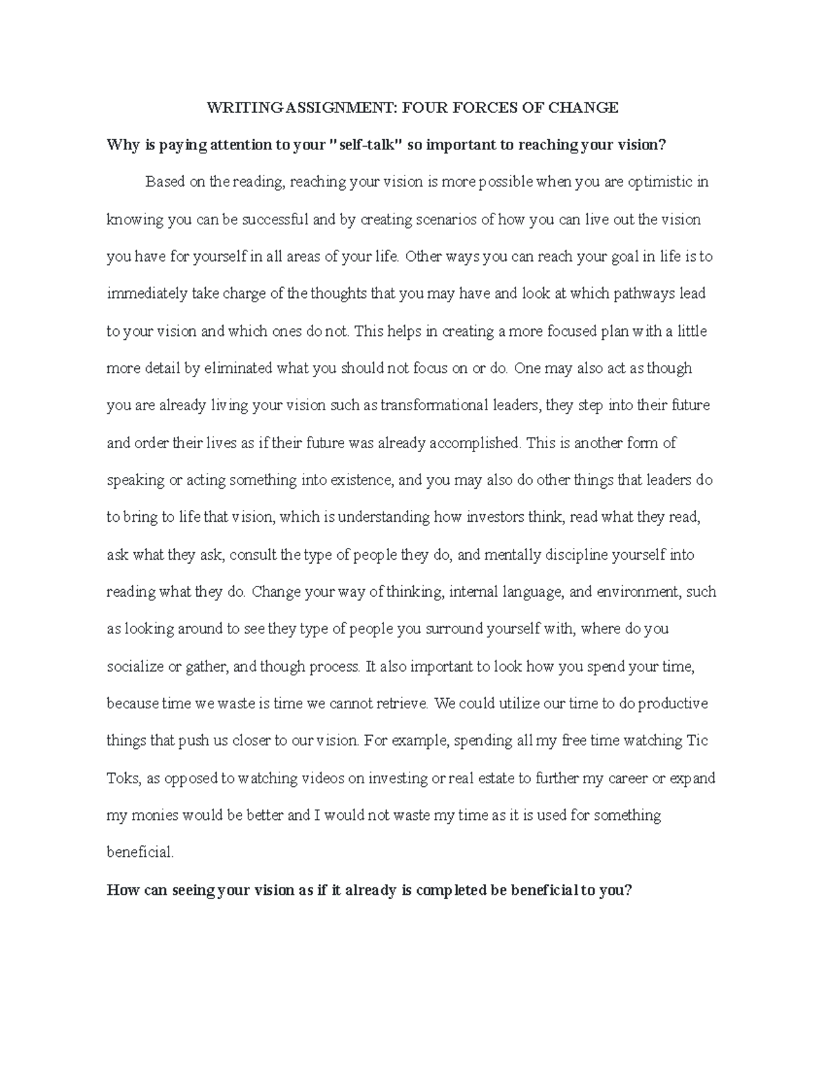 Four forces of change - WRITING ASSIGNMENT: FOUR FORCES OF CHANGE Why ...