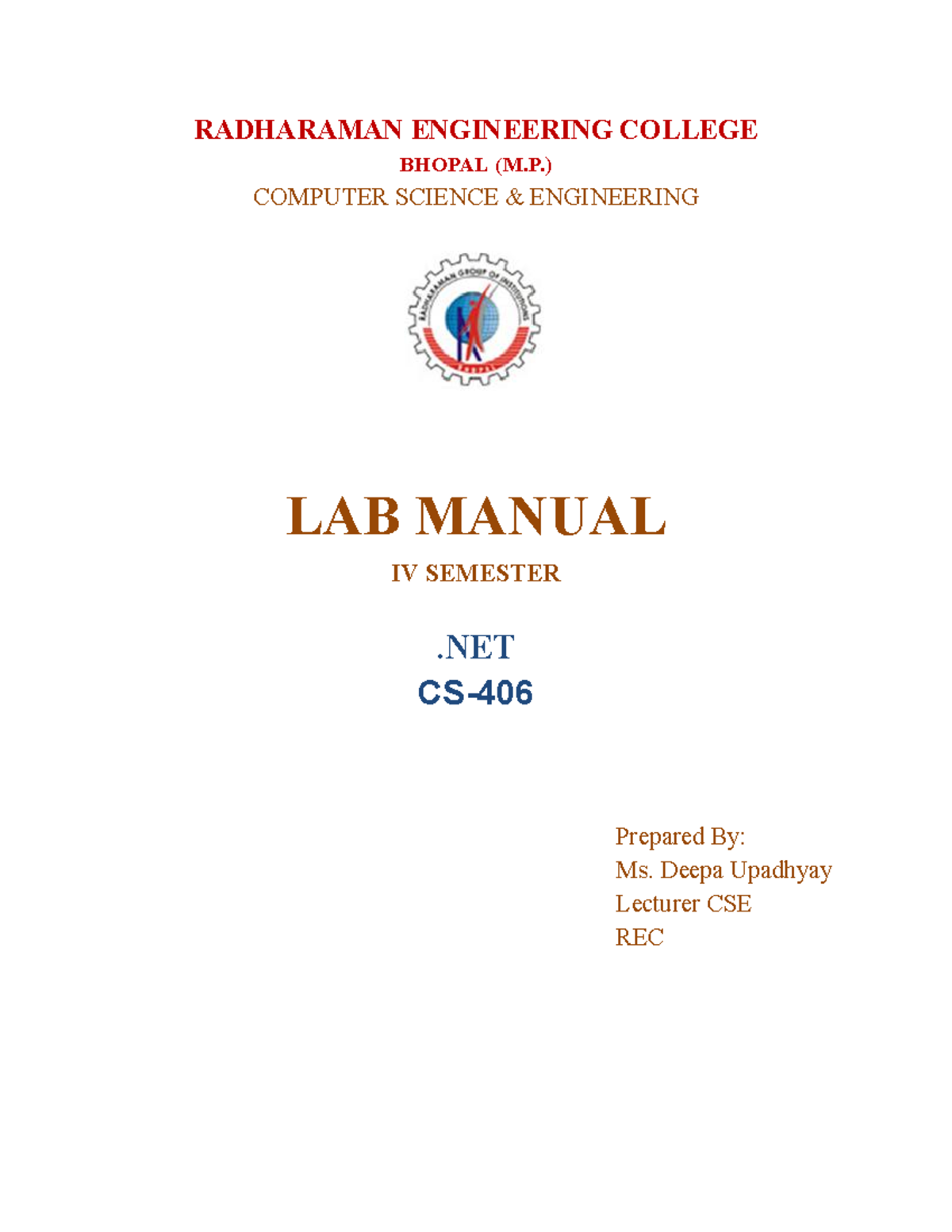 DOT NET LAB Manual - Google Docs - RADHARAMAN ENGINEERING COLLEGE BHOPAL (M.) COMPUTER SCIENCE ...