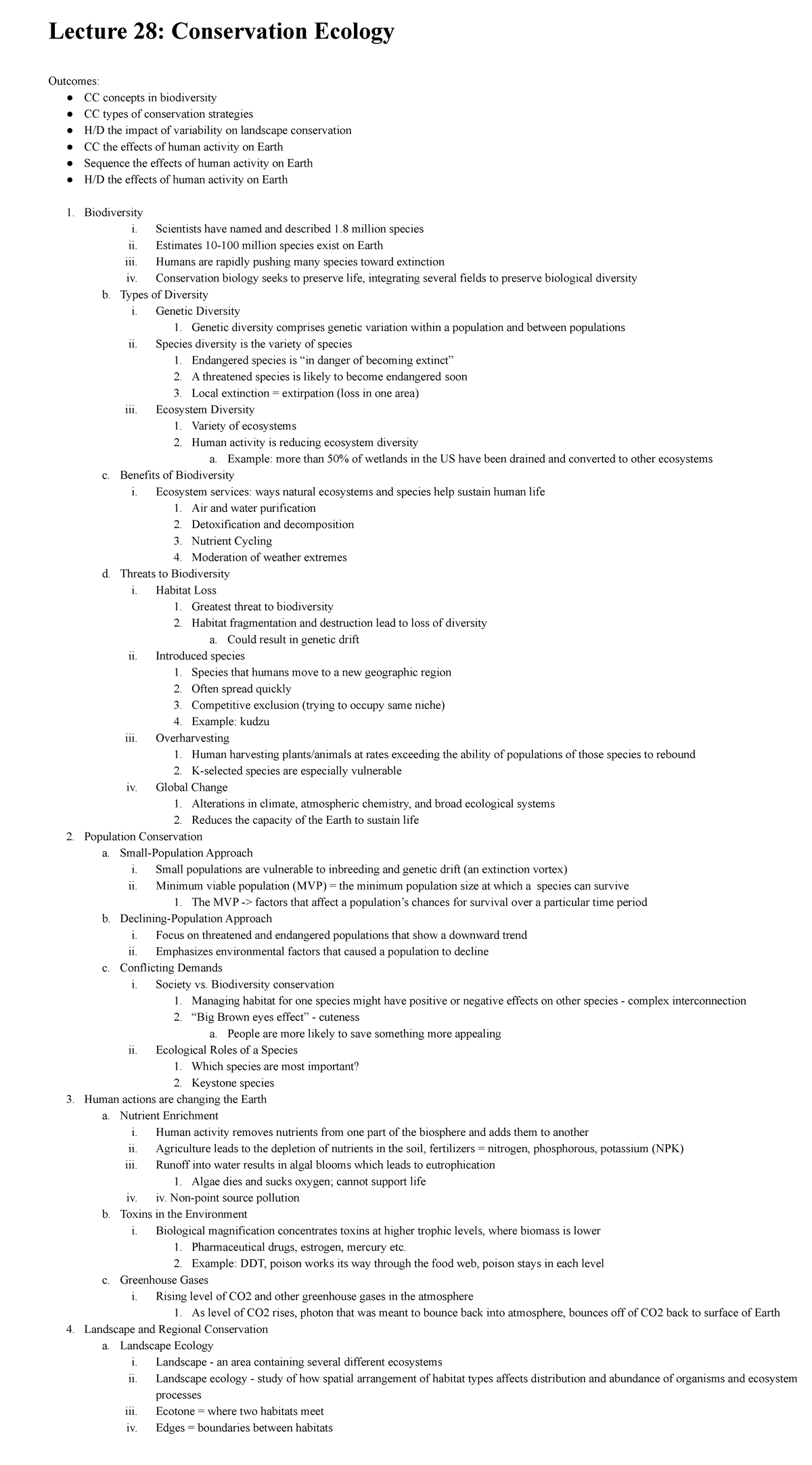 Lecture 28-Conservation Ecology - Lecture 28: Conservation Ecology ...