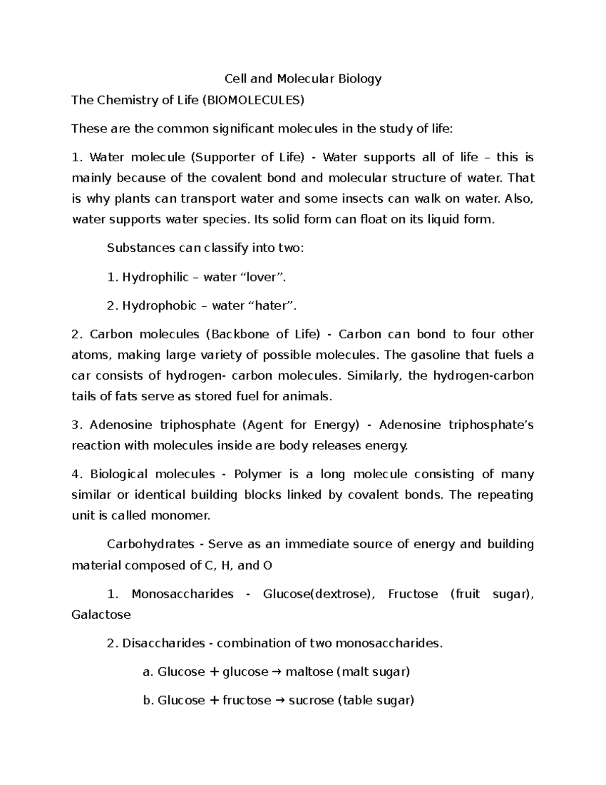 Cell and Molecular Biology - Carbohydrates - Cell and Molecular Biology ...