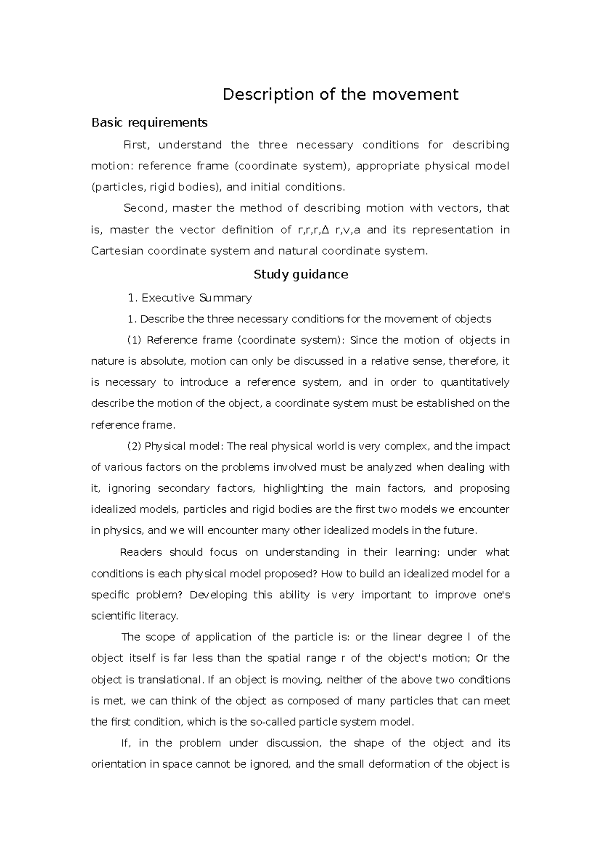 Description of the movement - Description of the movement Basic ...