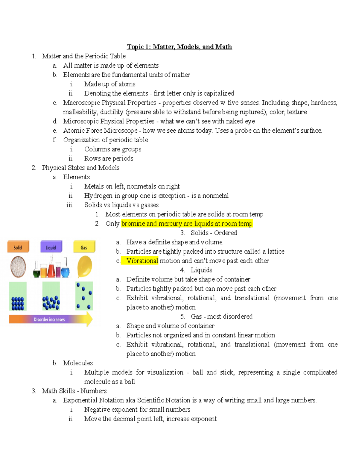 Topic 1 Matter, Models, and Math - Topic 1: Matter, Models, and Math ...