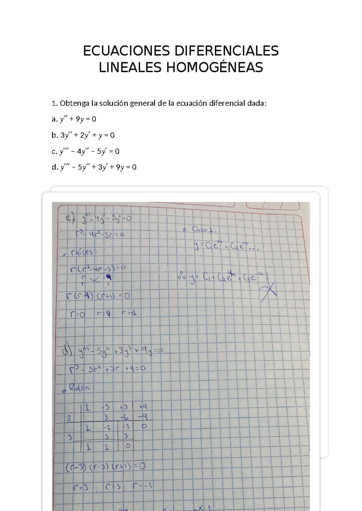 Ecuaciones Diferenciales Lineales Homogéneas P - CALCULO APLICADO A LA ...
