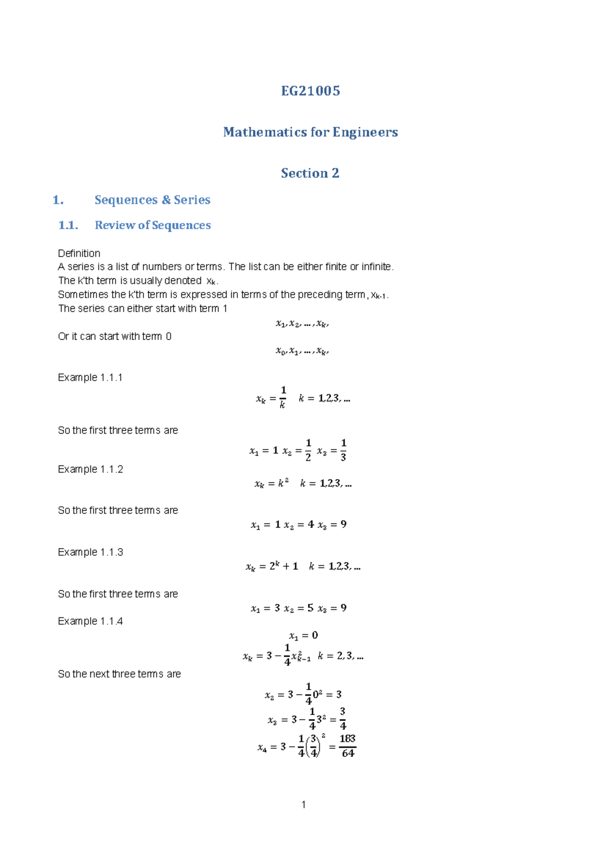 Series Notes 1 - EG Mathematics for Engineers Section 2 1. Sequences ...