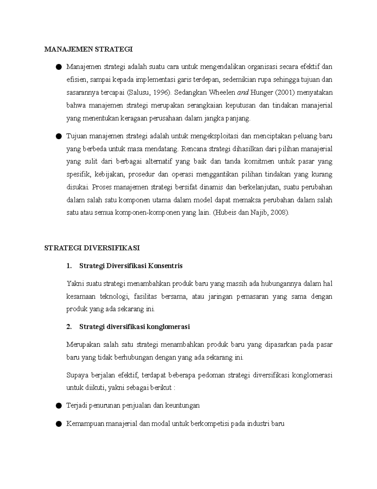 Manajemen Strategi - Sedangkan Wheelen and Hunger (2001) menyatakan ...