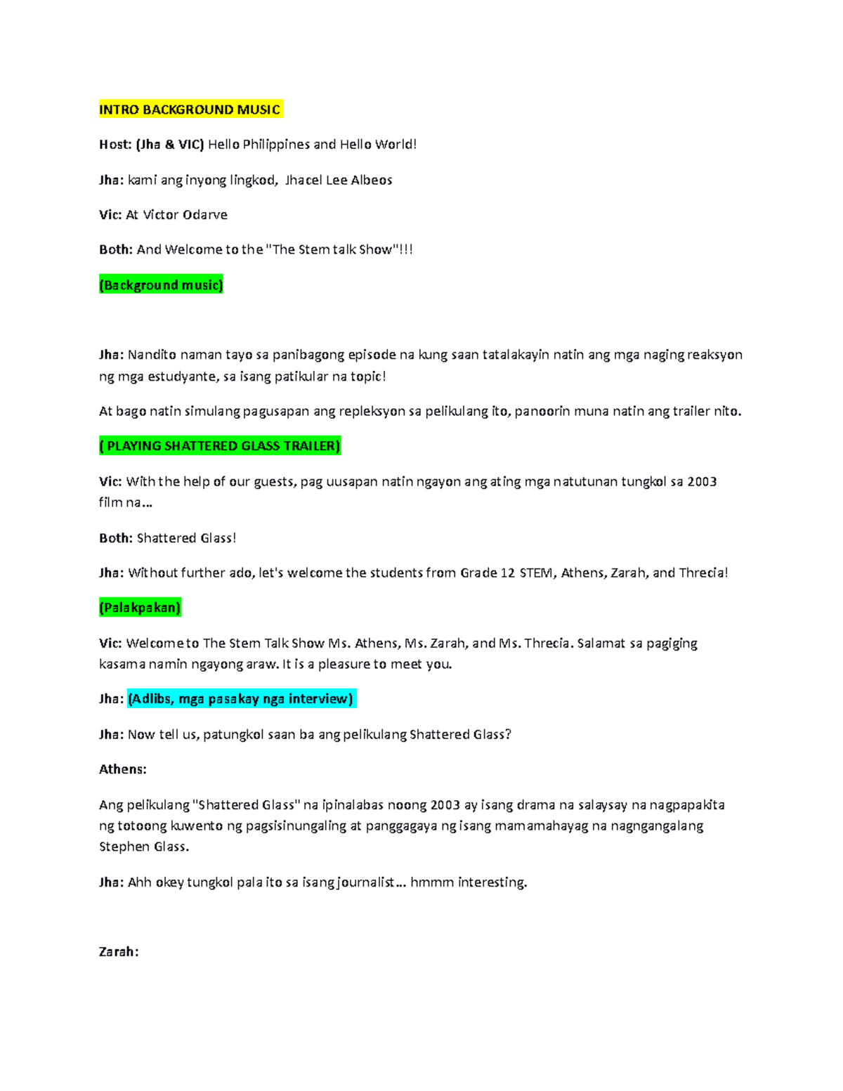 Filipino Interview Script - INTRO BACKGROUND MUSIC Host: (Jha & VIC ...