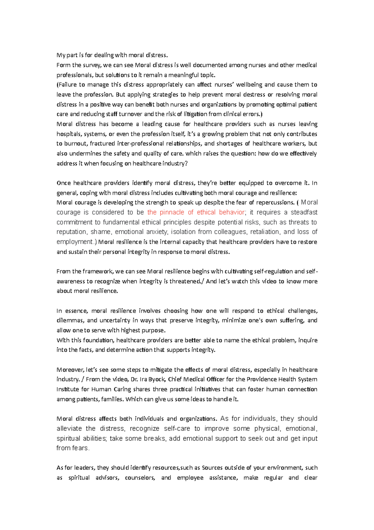 稿子 moral distress - My part is for dealing with moral distress. Form ...