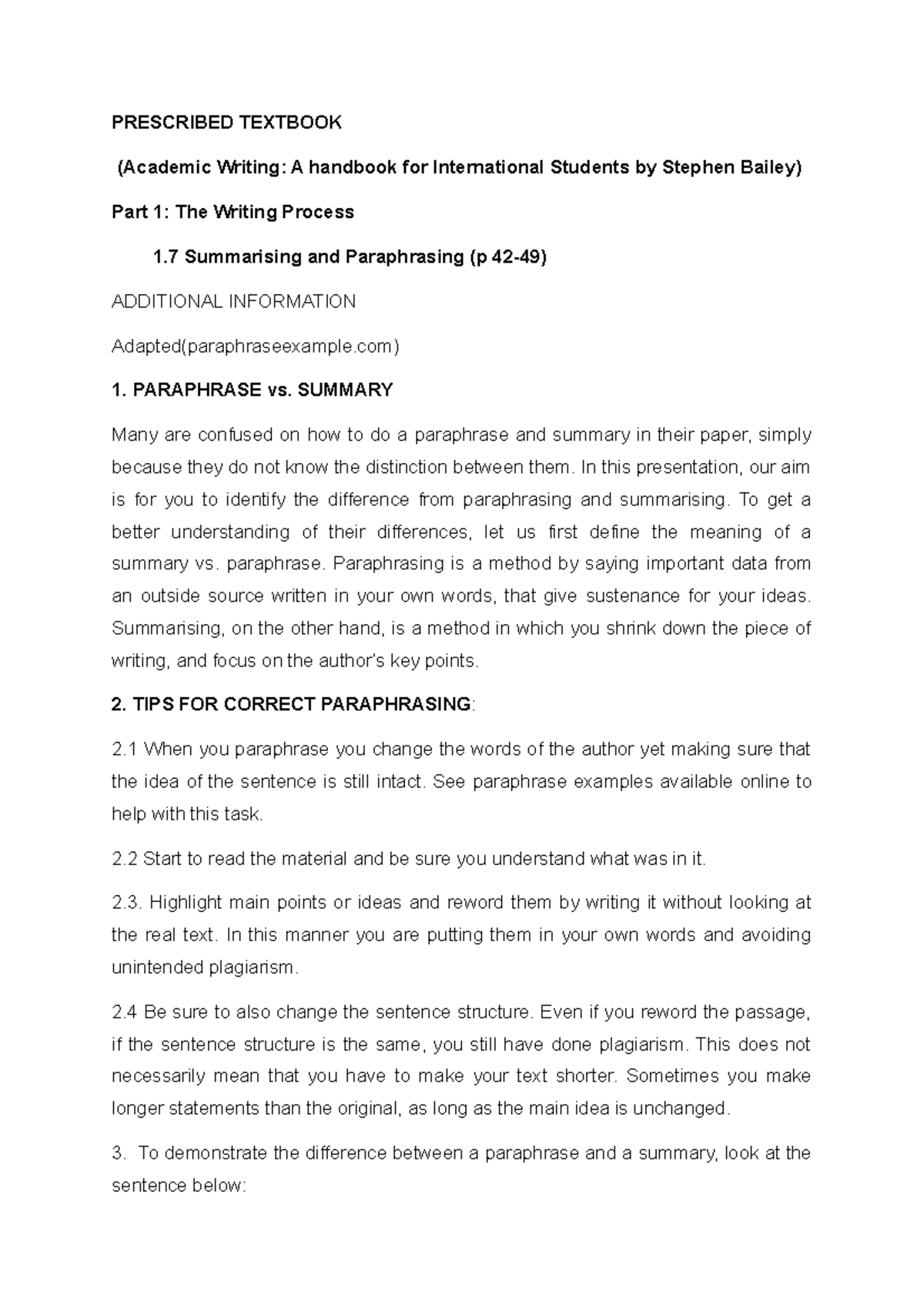 HENA012 Lecture 4 Paraphrase Notes 3 SEPT 2021 - PRESCRIBED TEXTBOOK ...