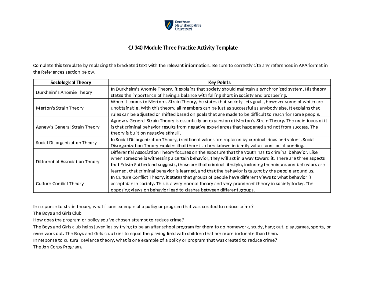 CJ 340 Module Three Practice Activity Template - CJ 340 Module Three ...