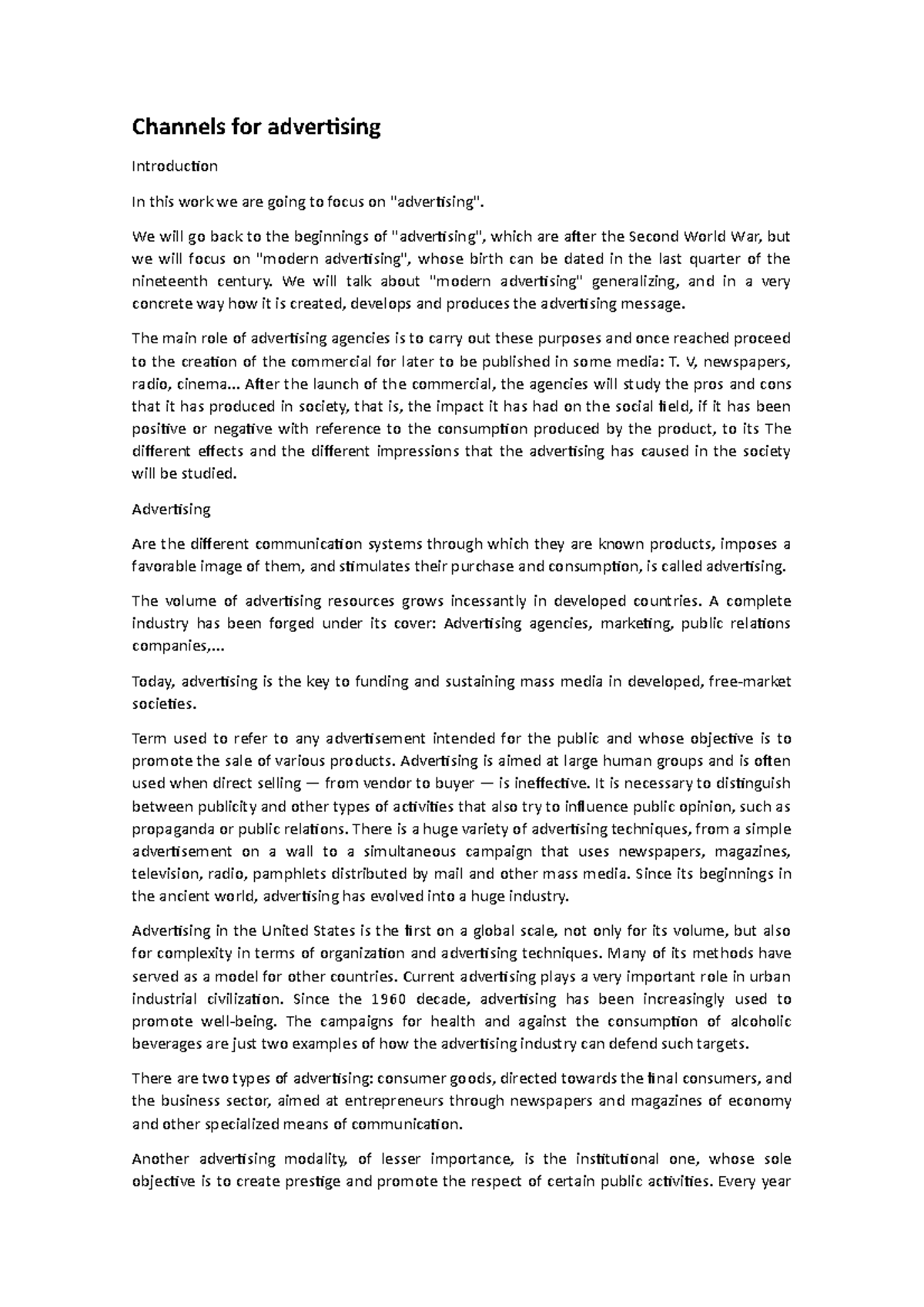 Channels for advertising - Channels for advertising Introduction In ...