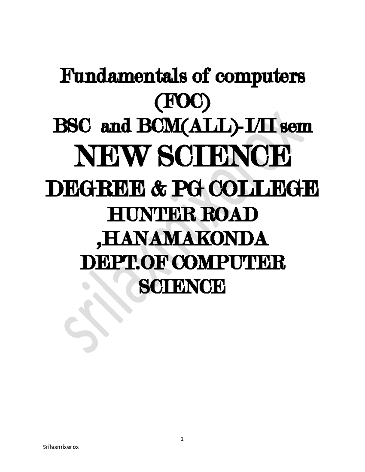 FOC Notes I YER II SEM ALL - 1 Fundamentals of computers (FOC) BSC and ...