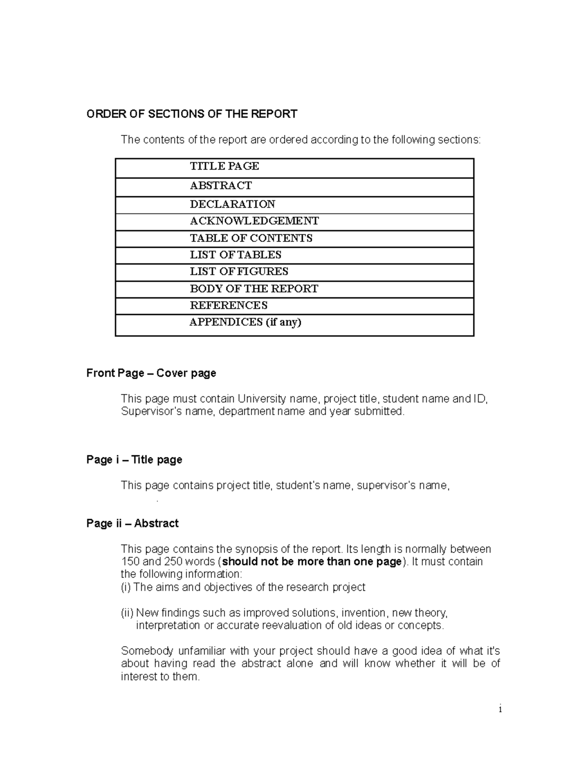 Project Template new - it will help on fyp - ORDER OF SECTIONS OF THE ...