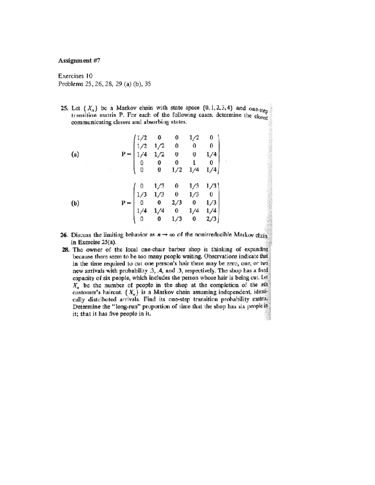Assgmt 7 - assignment 7 - INDU 371 - Assignment # Exercises Problems 25, 26, 28, 29 (a) (b), Due ...