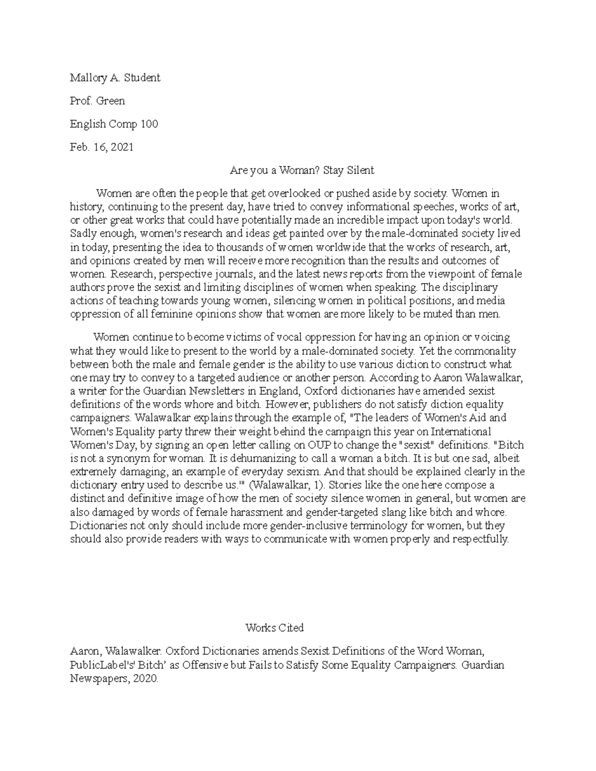 Mallory A - Here is an example of coursework you must complete in John ...