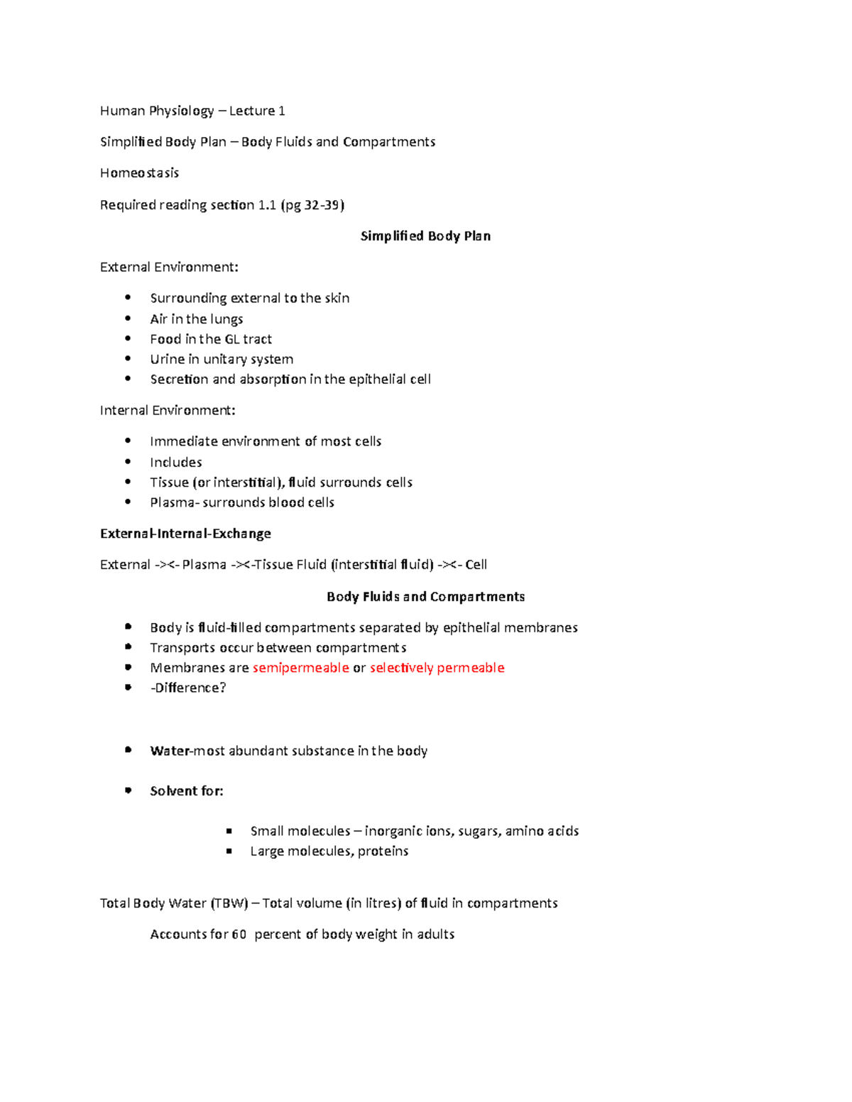 Lecure 1 - simplified body plan and homeostatis - Human Physiology ...