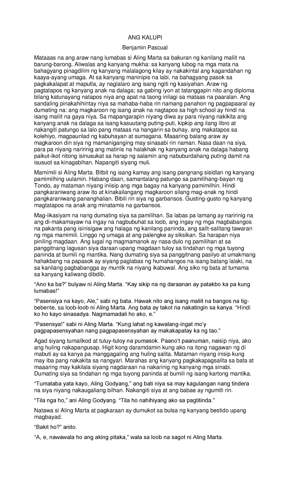 ANG- Kalupi Benjamin-Pascual - ANG KALUPI Benjamin Pascual Mataaas na ...