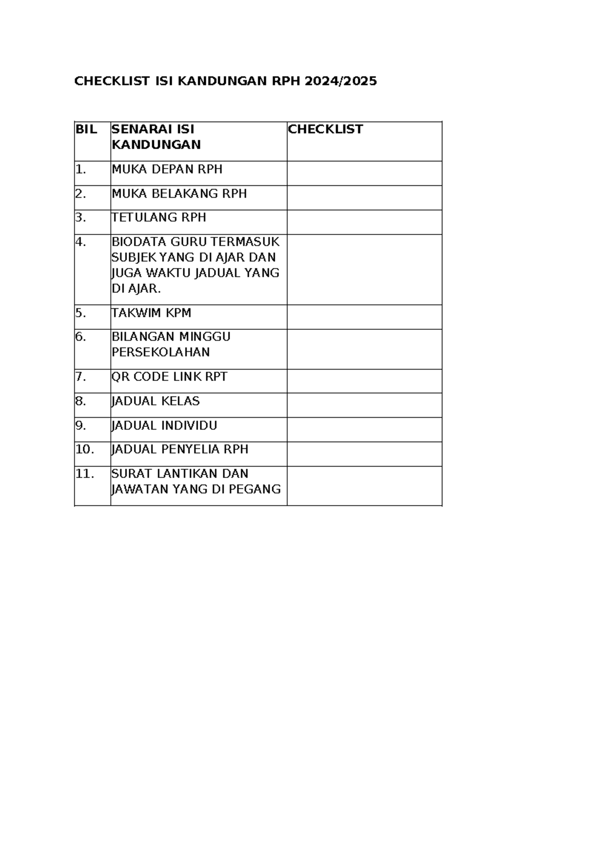 Checklist Senarai RPH - UNTUK RUJUKAN - Bahasa Melayu - CHECKLIST ISI ...