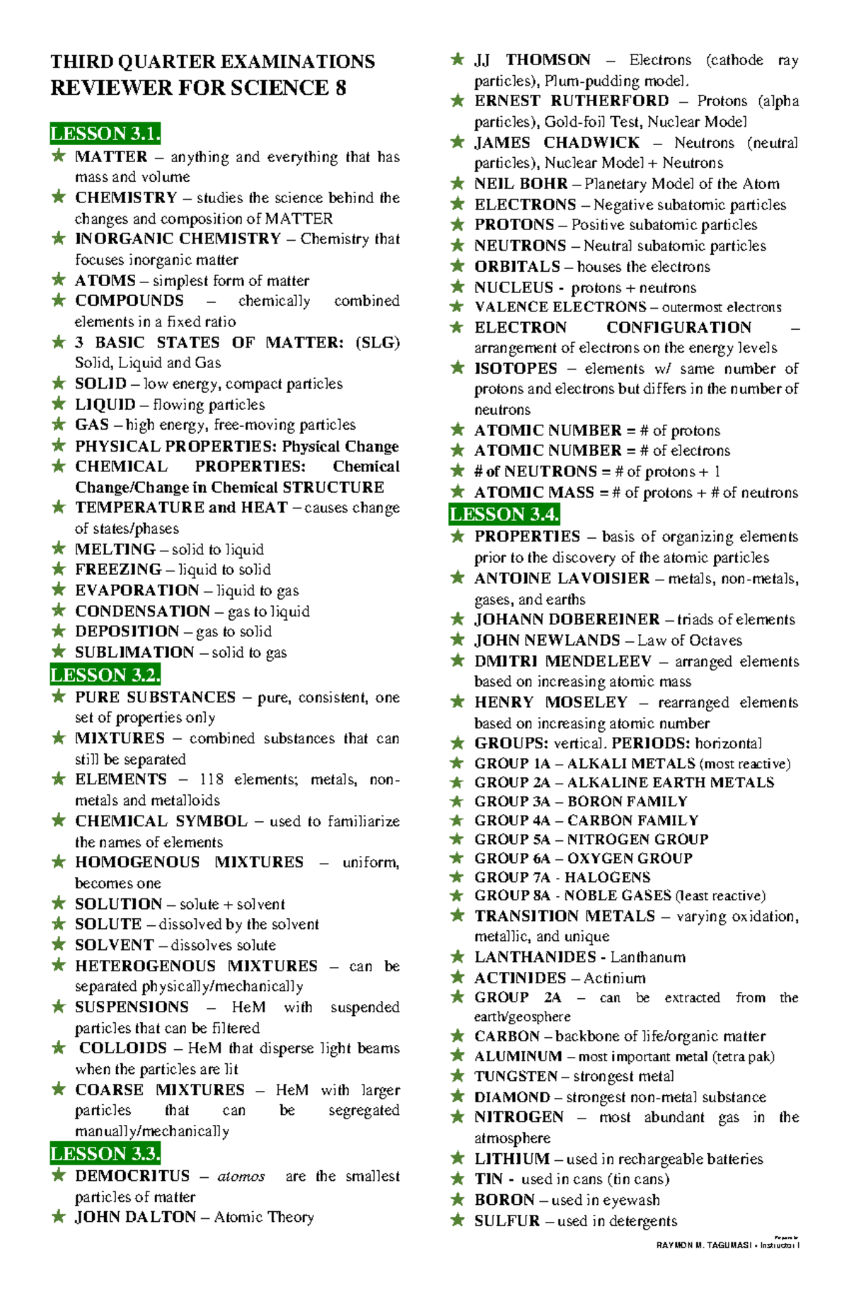 Exam- Reviewer 3rd-Quarter Science-8 - Prepared by: RAYMON M. TAGUMASI ...