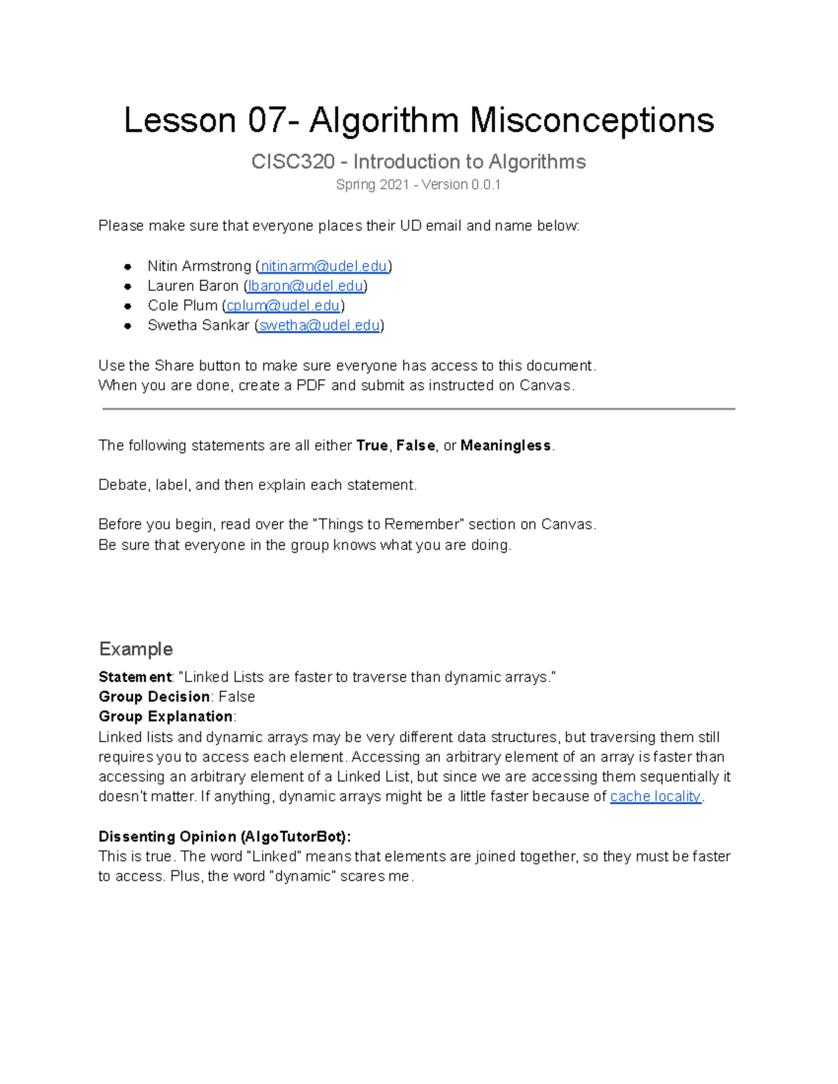 CISC320-S21-Lesson 07- Algorithm Misconceptions - Lesson 07- Algorithm Misconceptions CISC320 ...