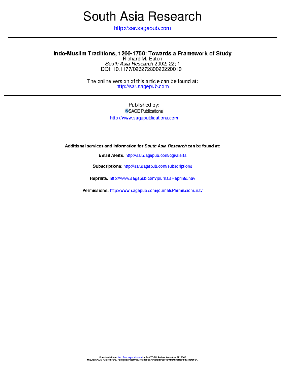 1 Richard Eaton - sar.sagepub South Asia Research DOI: 10/ South Asia ...