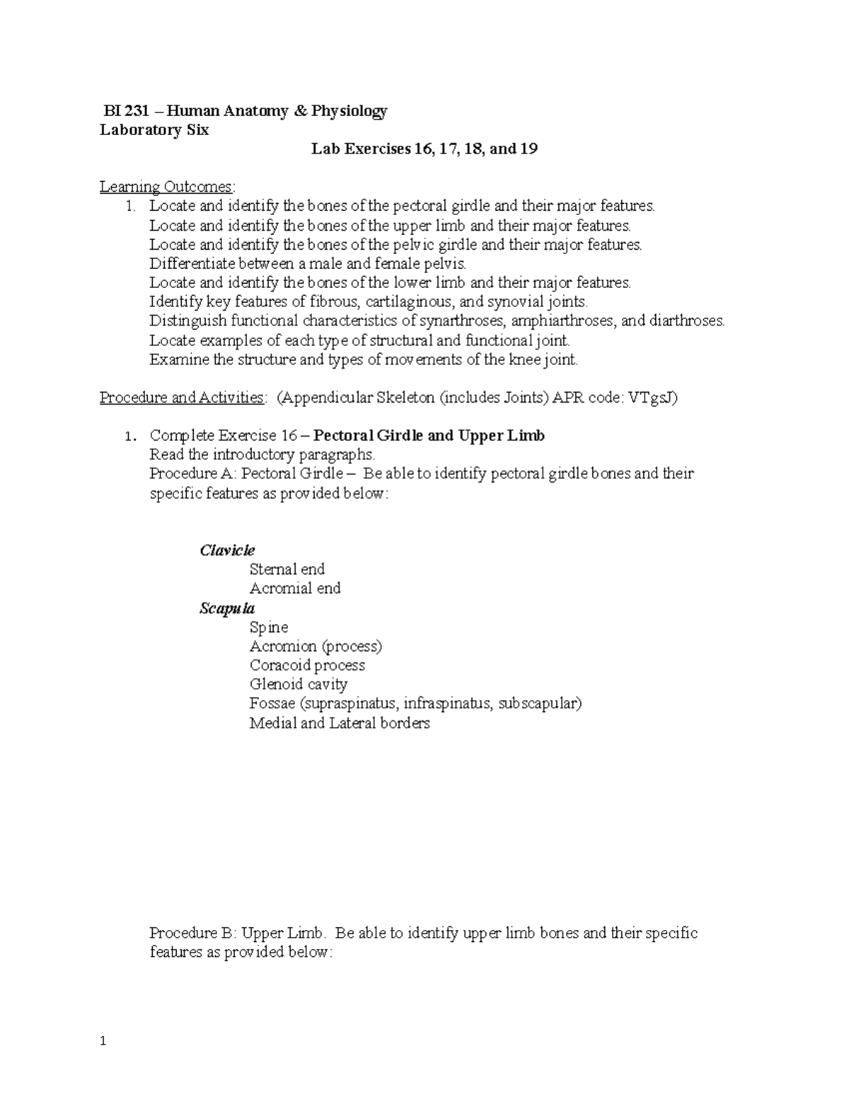 BI 231 - Laboratory 6 online 2020 - BI 231 – Human Anatomy & Physiology ...