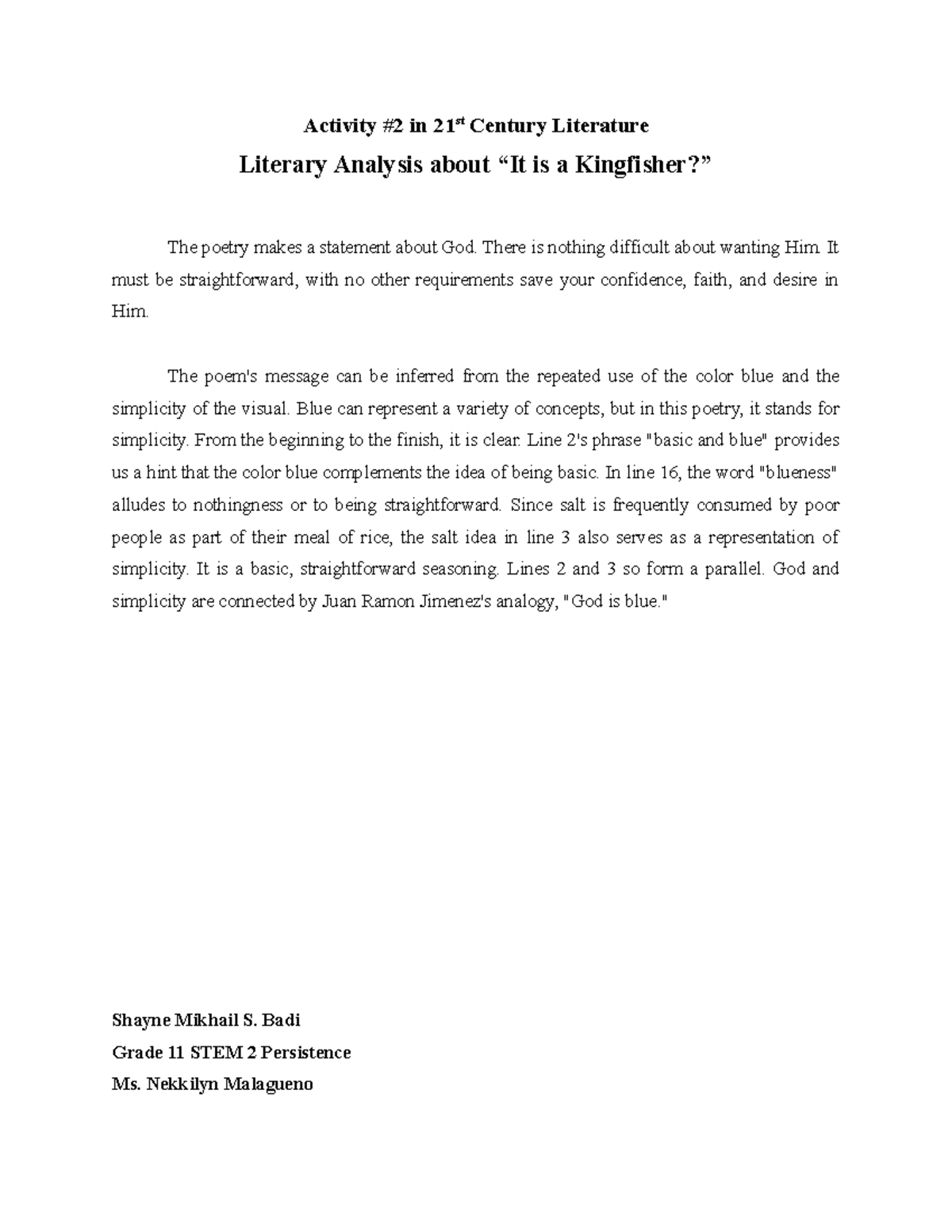 21st-Q3-Act - this is a literary analysis - Activity #2 in 21st Century ...