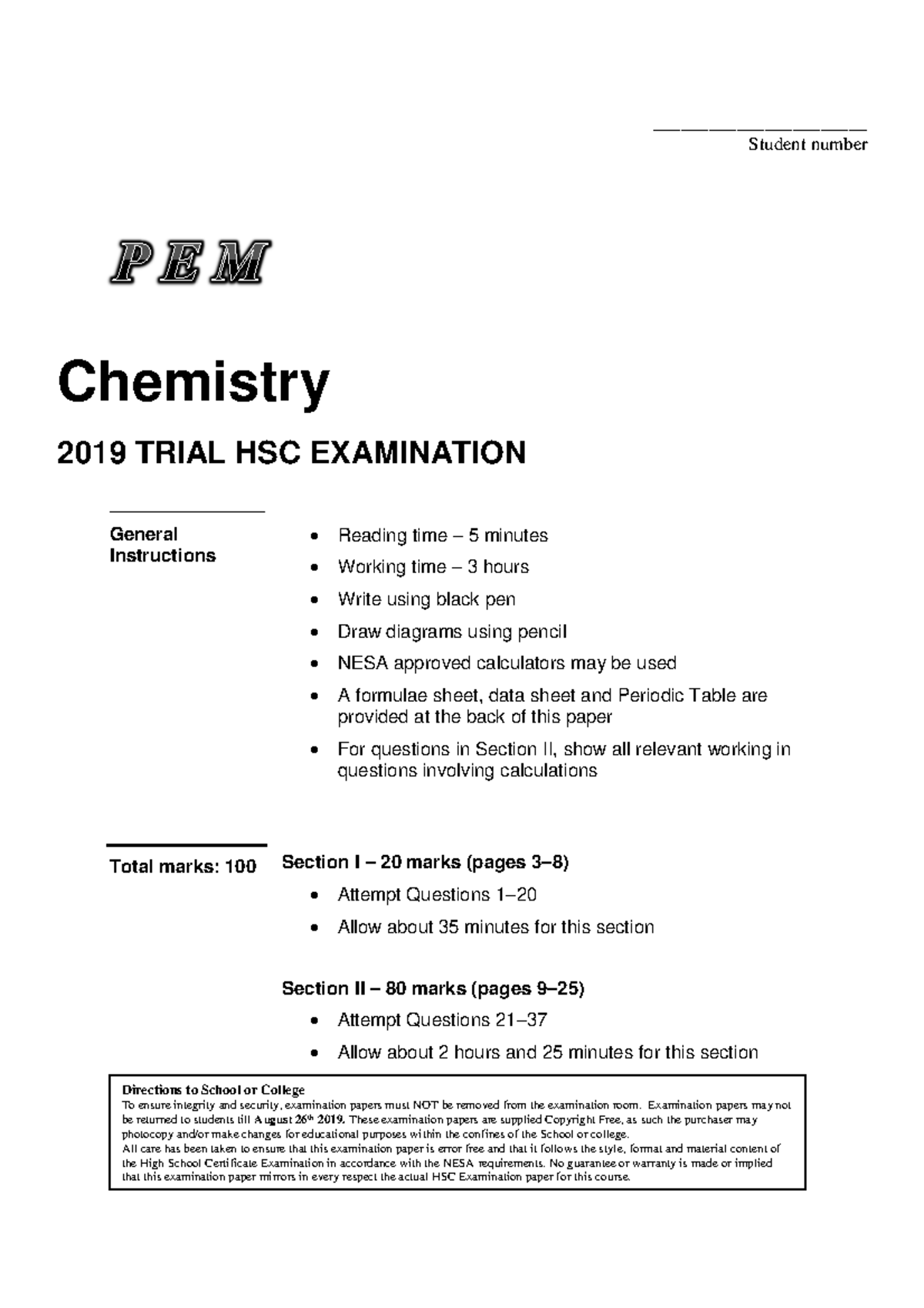 2019 CHEM - 2019 PEM Chemistry Trial Paper w Solutions ...