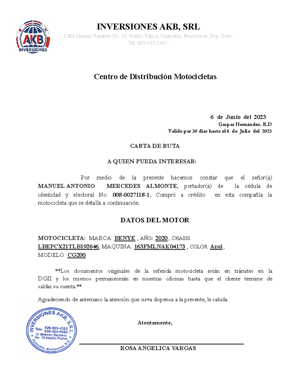 Manuel - hola - INVERSIONES AKB, SRL Calle Simeón Ramírez No. 16 ...