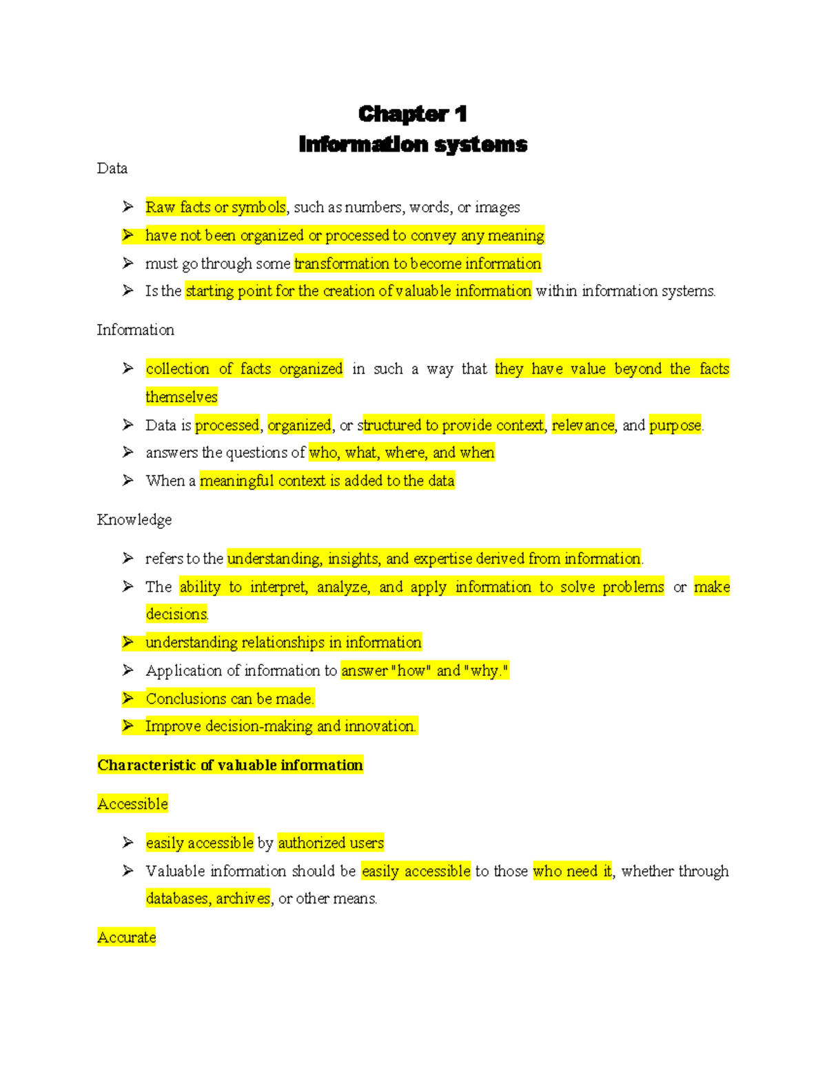 IFS Chapter 1 - Information system introduction - Chapter 1 Information systems Data Raw facts ...