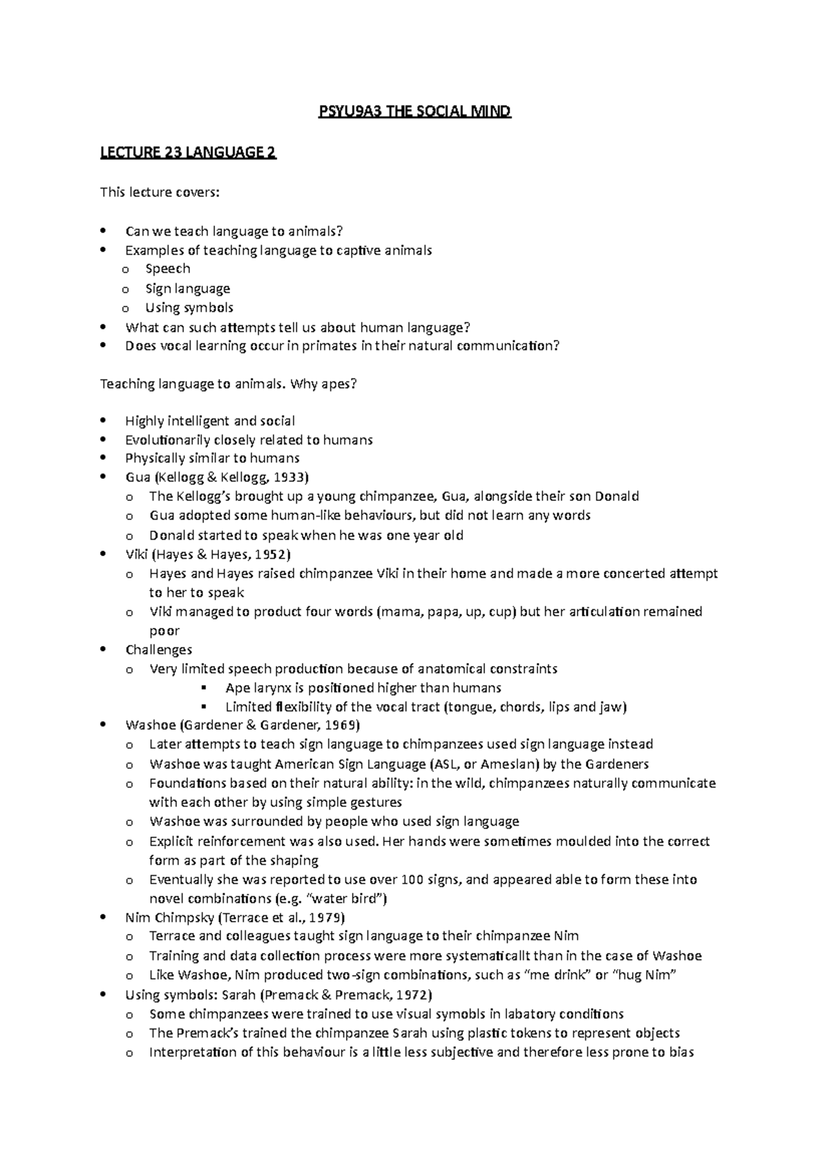 Lecture 23 Language 2 - PSYU9A3 THE SOCIAL MIND LECTURE 23 LANGUAGE 2 ...
