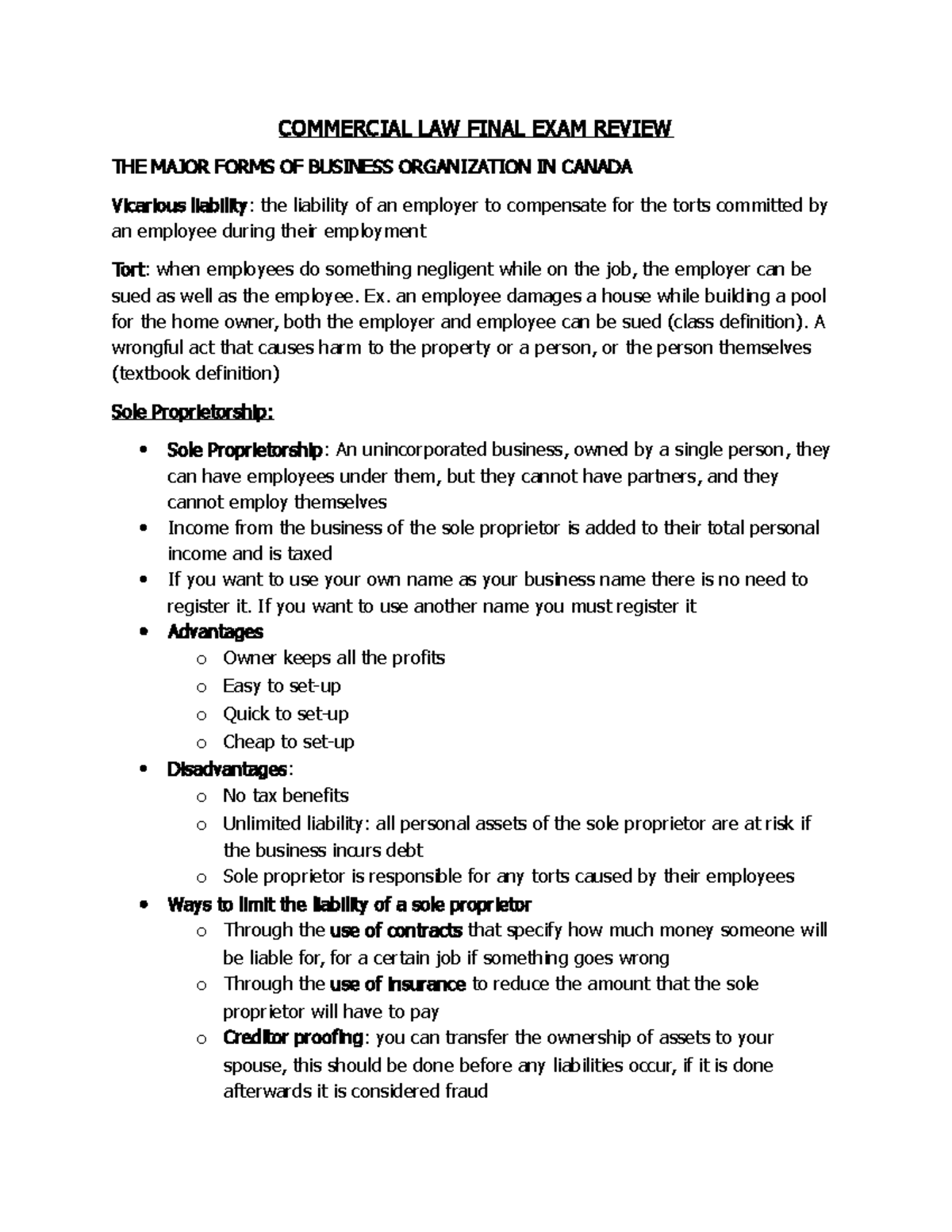 Commercial LAW Final EXAM Review - COMMERCIAL LAW FINAL EXAM REVIEW THE ...