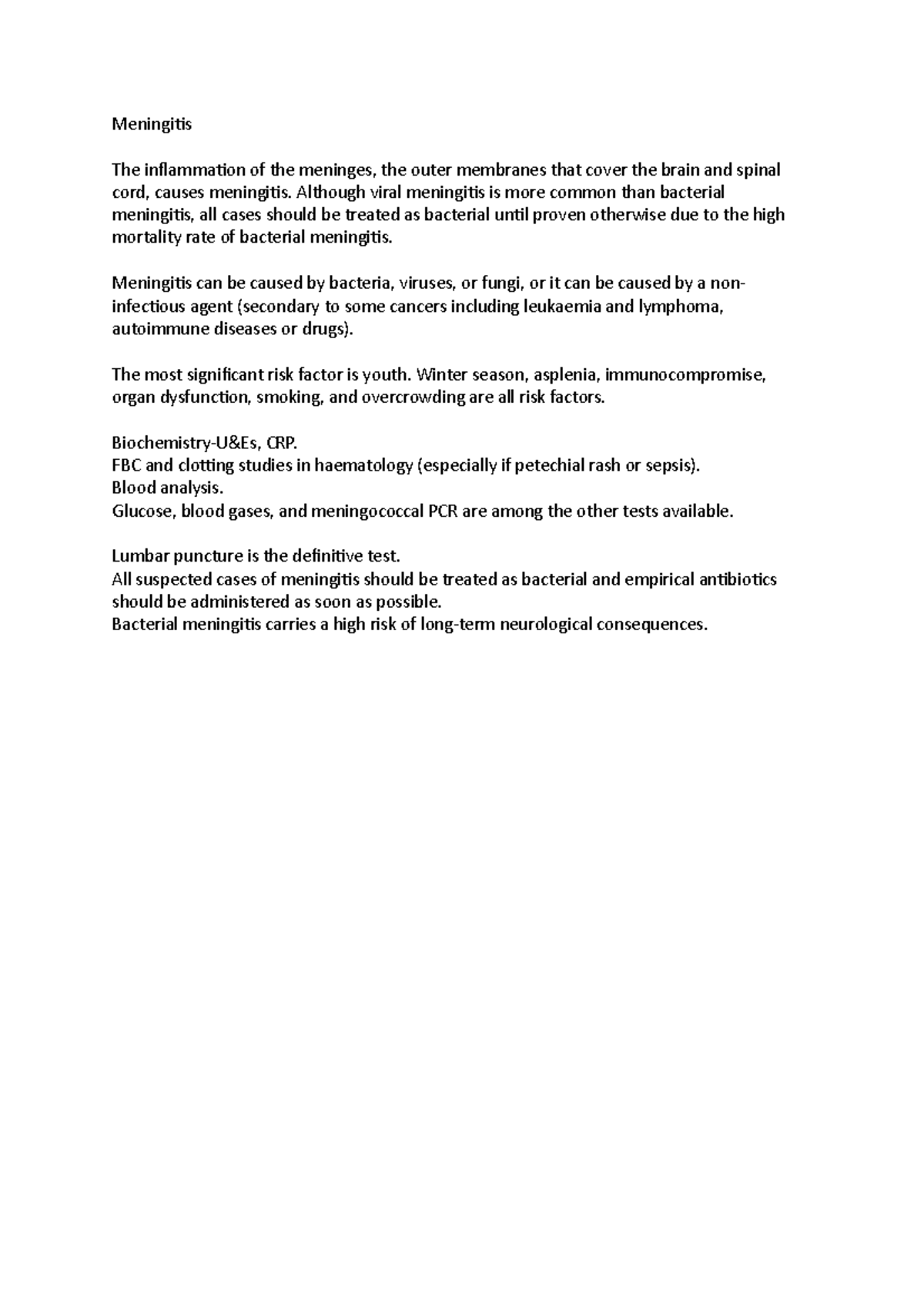 Meningitis - infection diseases notes - Meningitis The inflammation of ...